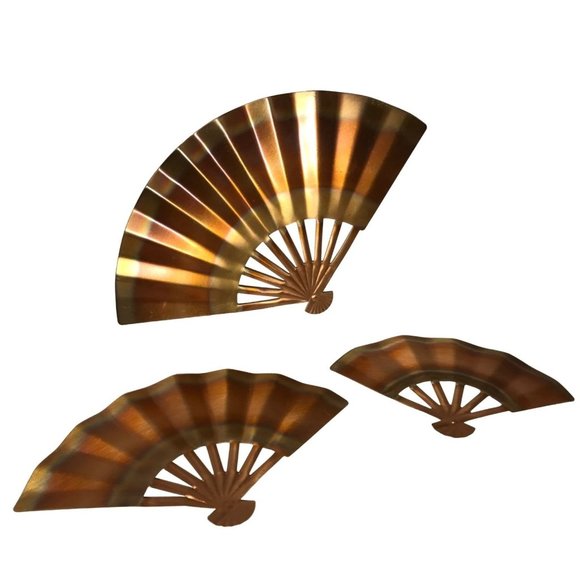 Accents | Set Of 3 Copper Fans Wall Hanging Decor With Beautiful ...